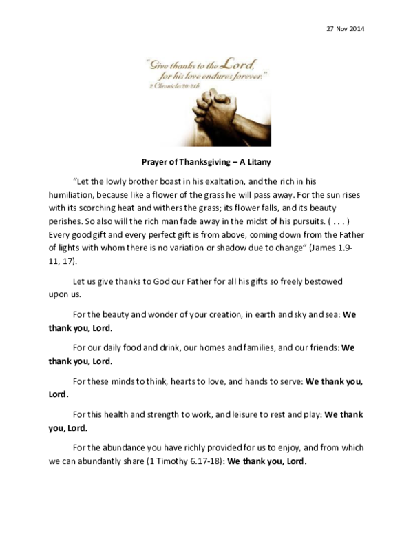 (DOC) Prayer of Thanksgiving - A Litany