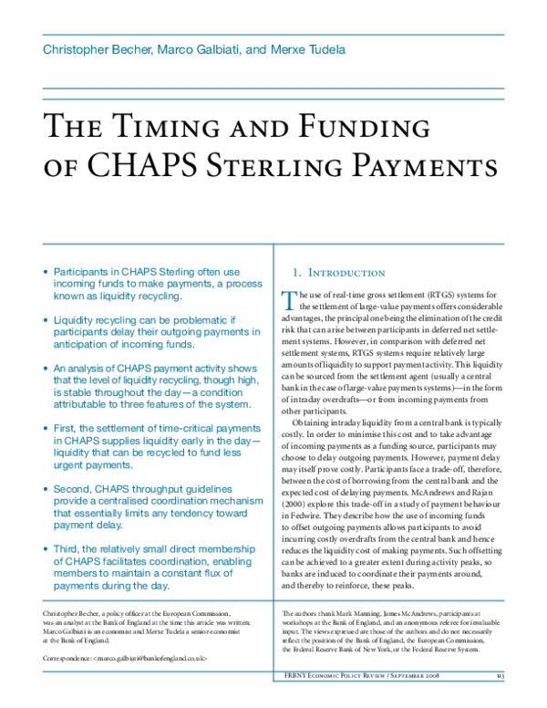 (PDF) The timing and funding of CHAPS sterling payments