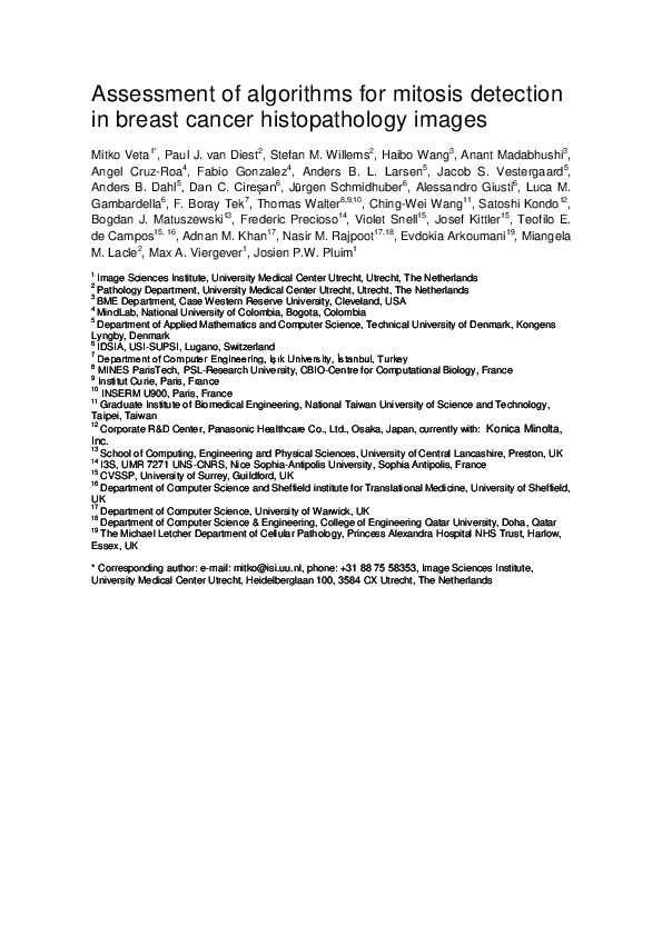 Pdf Assessment Of Algorithms For Mitosis Detection In Breast Cancer