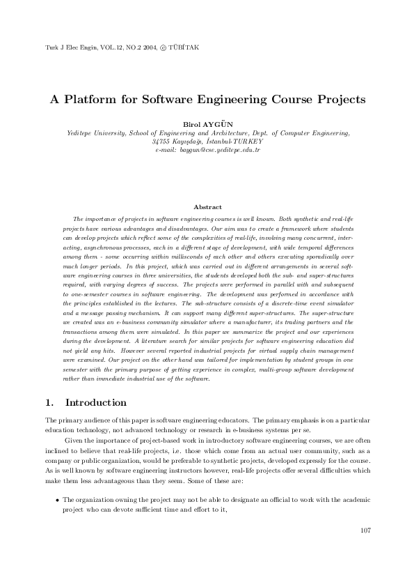 (PDF) A Platform for Software Engineering Course Projects