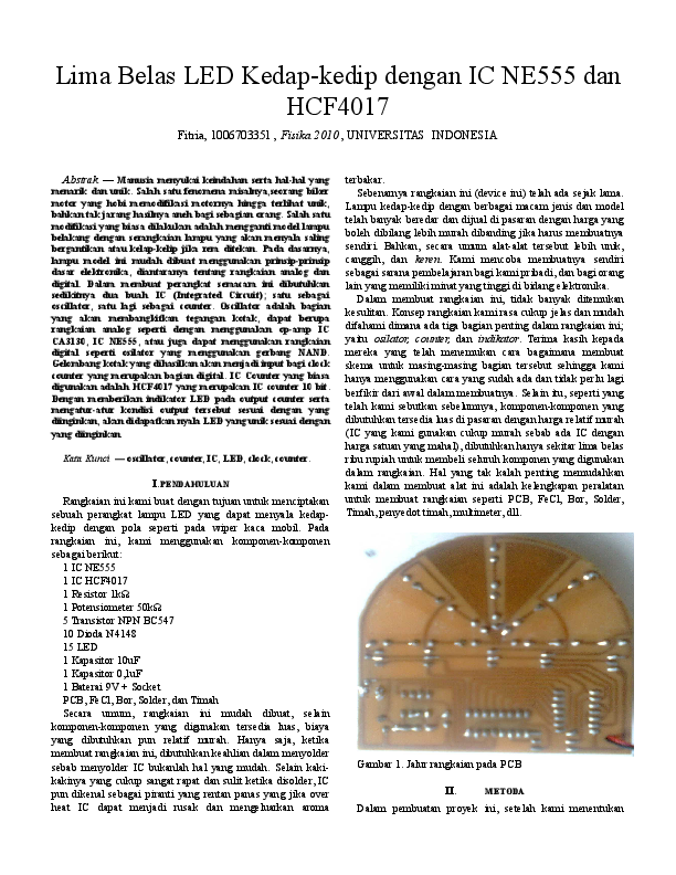 (DOC) Lima Belas LED Kedap-kedip dengan IC NE555 dan HCF4017