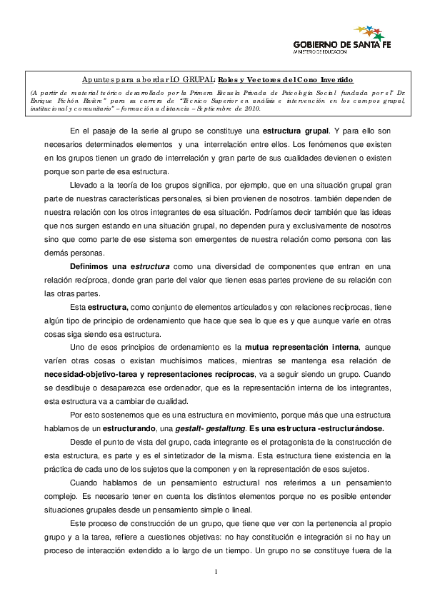 (PDF) Apuntes para abordar LO GRUPAL: Roles y Vectores del Cono Invertido
