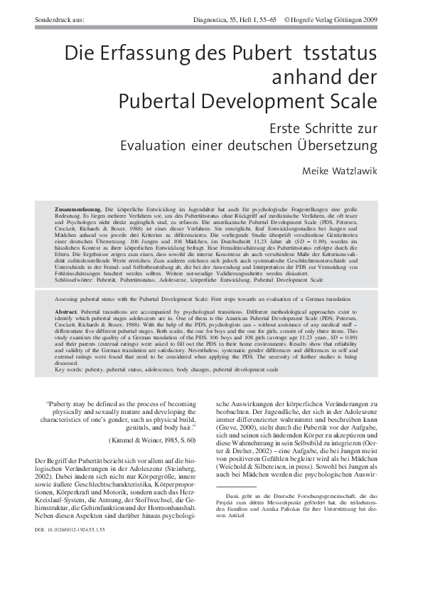 (PDF) Die Erfassung des Pubertätsstatus anhand der Pubertal Development ...