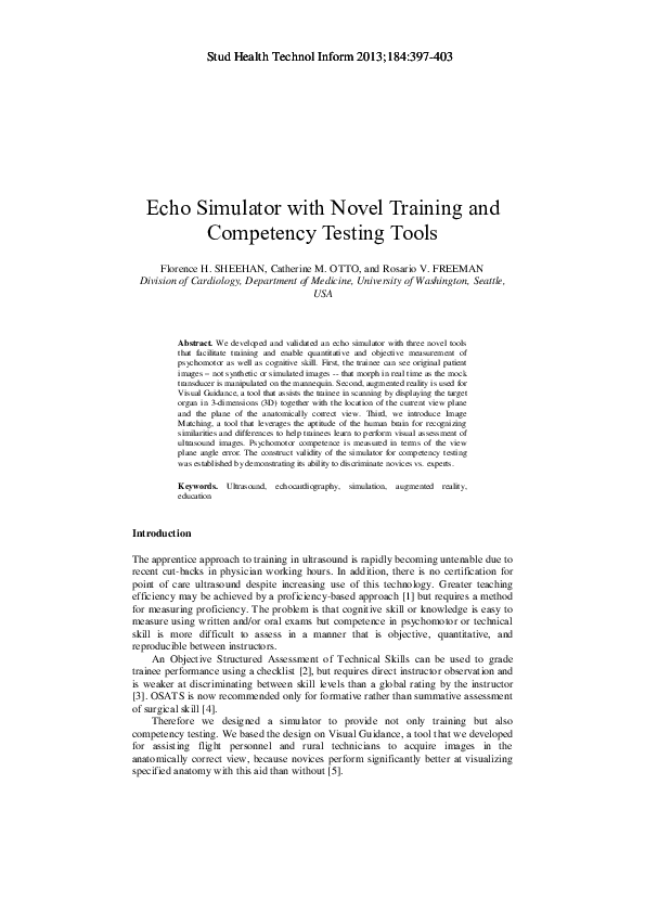 Echo Simulator with Novel Training and Competency Testing Tools