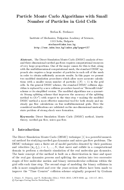 Pdf Particle Monte Carlo Algorithms With Small Number Of Particles In Grid Cells