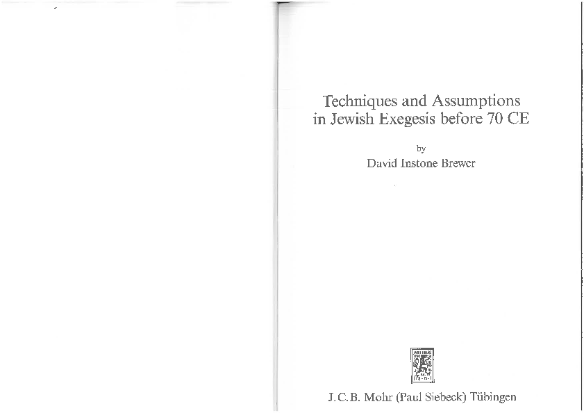 (PDF) Techniques and Assumptions in Jewish Exegesis Before 70 CE