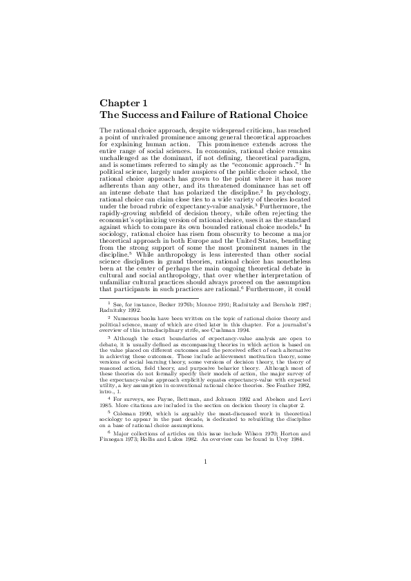 (PDF) Chapter 1 The Success and Failure of Rational Choice