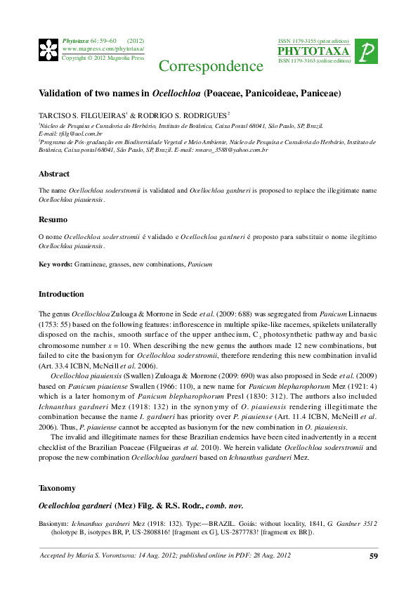 (PDF) Validation of two names in Ocellochloa (Poaceae, Panicoideae ...