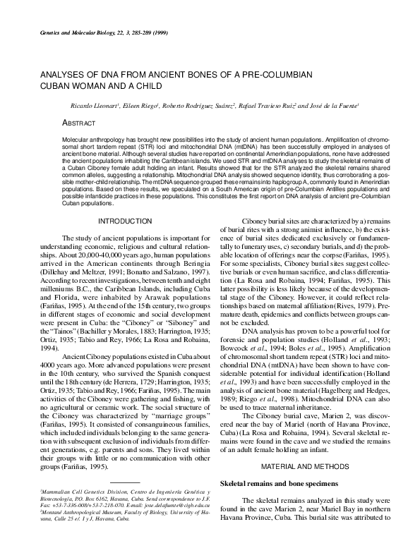 (PDF) Analyses of DNA from ancient bones of a pre-Columbian Cuban woman ...