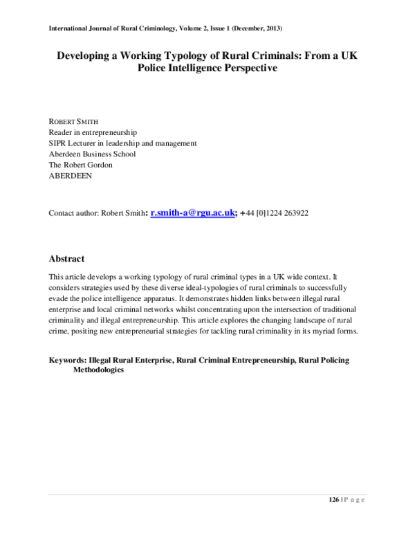 (PDF) Developing a Working Typology of Rural Criminals: From a UK ...