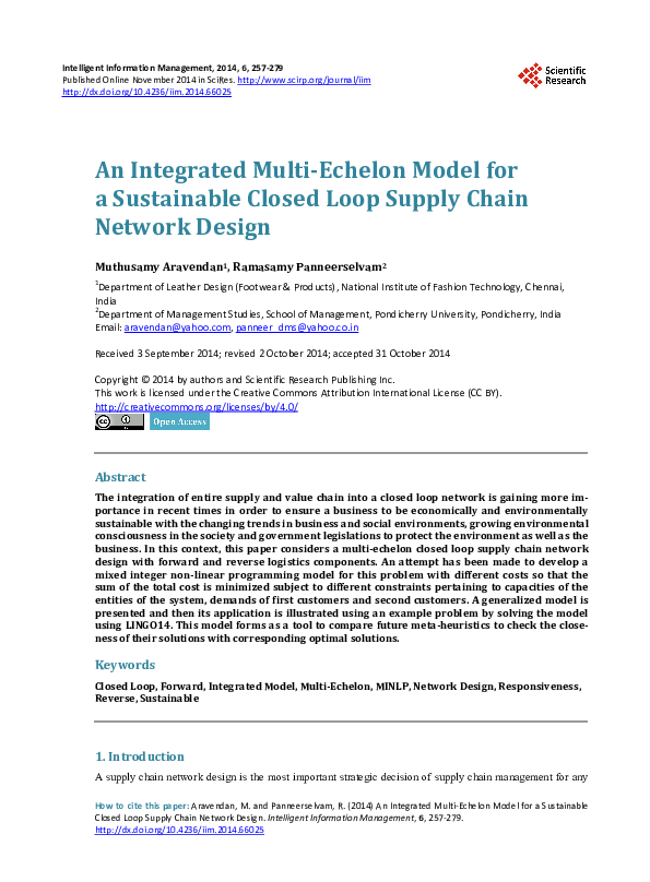 Pdf An Integrated Multi Echelon Model For A Sustainable Closed Loop