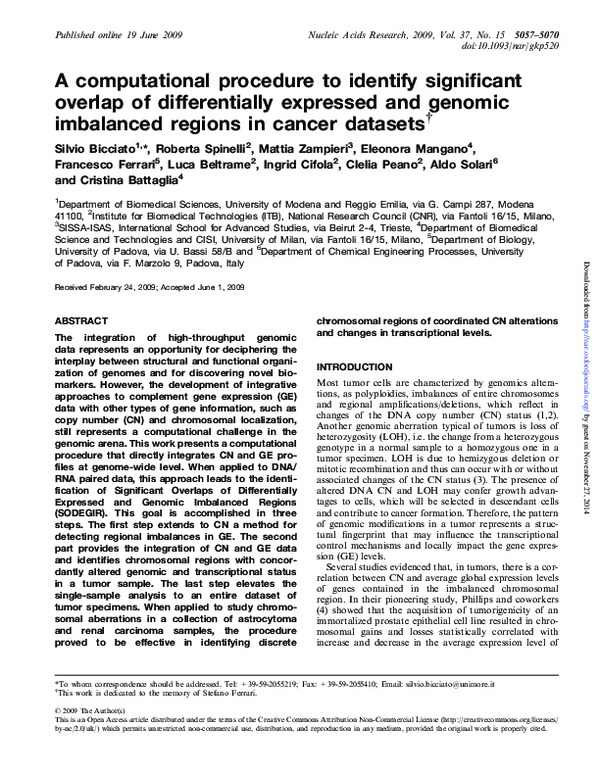 (PDF) A computational procedure to identify significant overlap of differentially expressed and ...