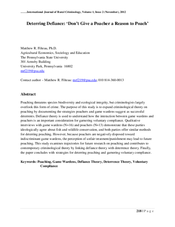 (PDF) Deterring Defiance: 'Don't Give a Poacher a Reason to Poach' by ...
