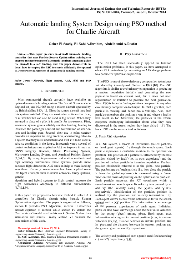 (PDF) Automatic landing System Design using PSO method for Charlie Aircraft