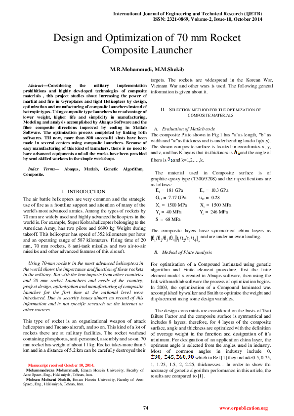 (PDF) Design and Optimization of 70 mm Rocket Composite Launcher