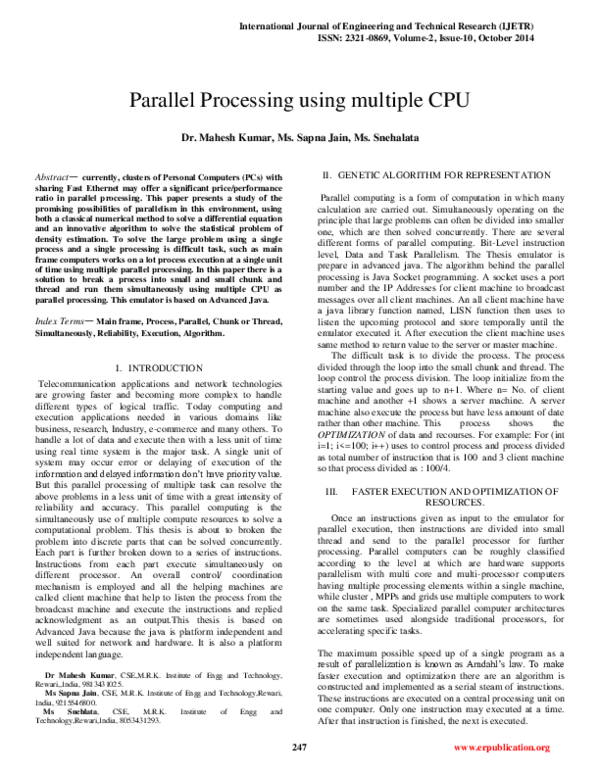 Pdf Parallel Processing Using Multiple Cpu
