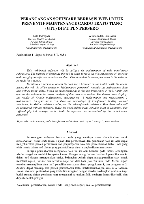 (PDF) PERANCANGAN SOFTWARE BERBASIS WEB UNTUK PREVENTIF MAINTENANCE ...