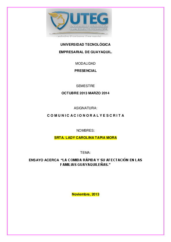 (PDF) Comidas Rapidas - Ensayo