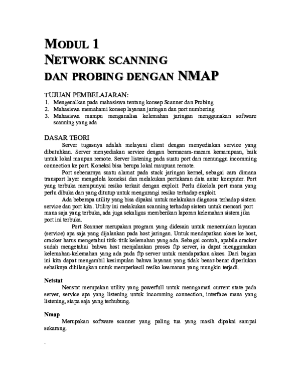 (DOC) Modul 1 Network scanning dan probing dengan NMAP