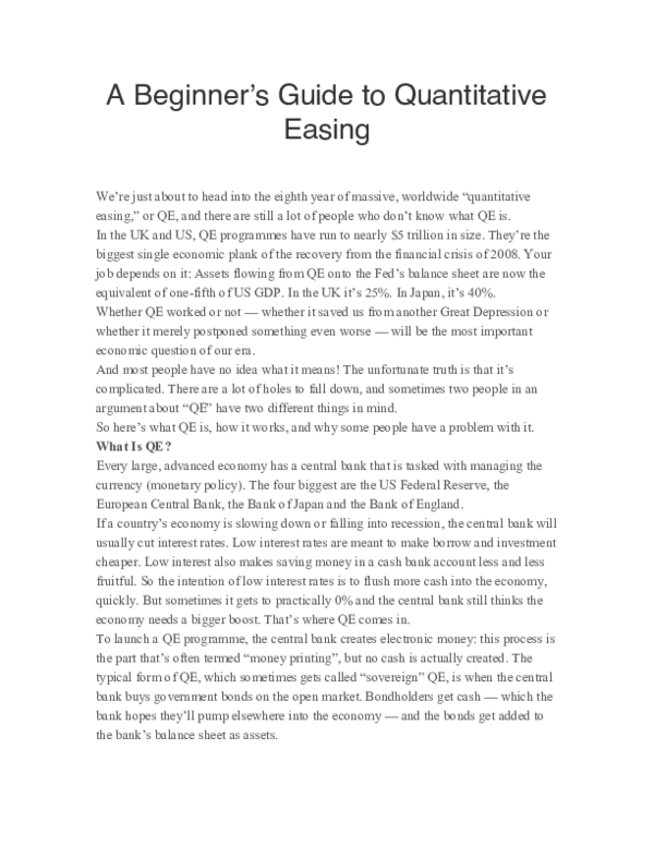 (PDF) A Beginner’s Guide to Quantitative Easing