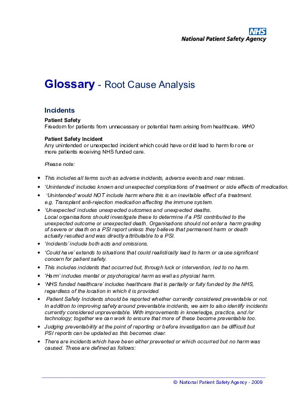 (DOC) Glossary -Root Cause Analysis Incidents Patient Safety Freedom ...