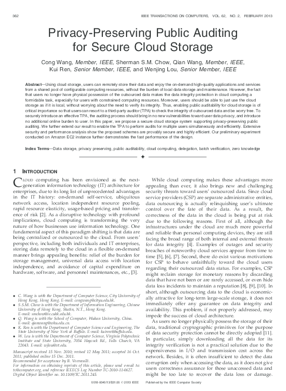 Privacy-Preserving Public Auditing for Secure Cloud Storage