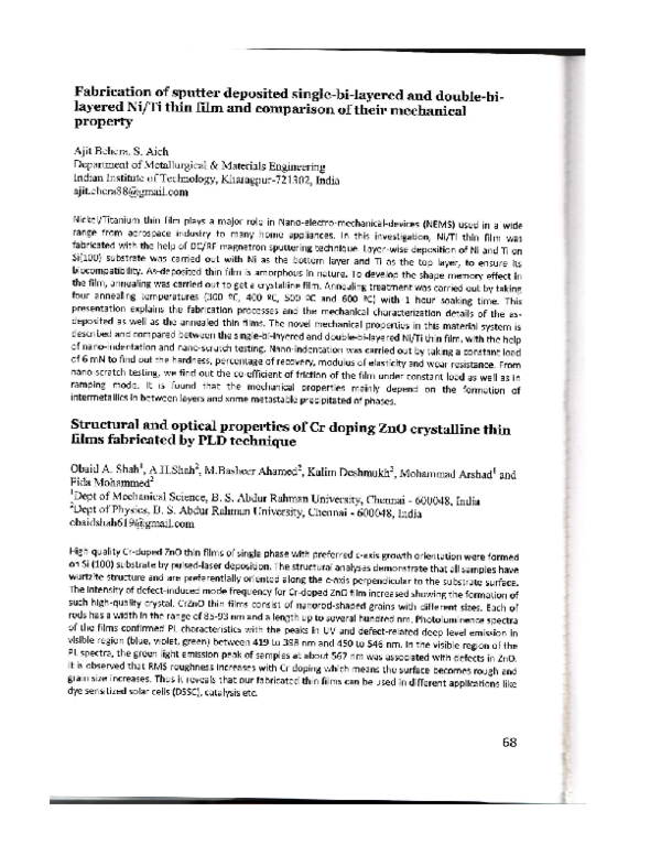 Pdf Fabrication Of Sputter Deposited Single Bi Layered And Double Bi