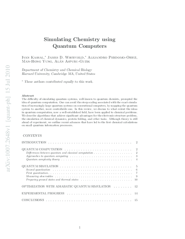 (PDF) Simulating Chemistry Using Quantum Computers | Ivan Perdomo - Academia.edu