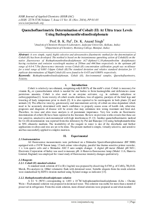 Pdf Quenchofluorimetric Determination Of Cobalt Ii At Ultra Trace Levels Using