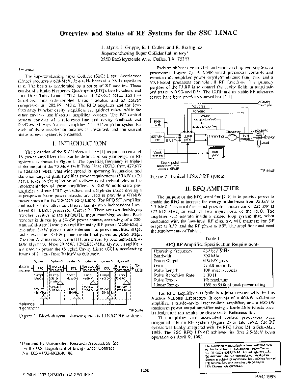 (PDF) Overview and status of RF systems for the SSC linac