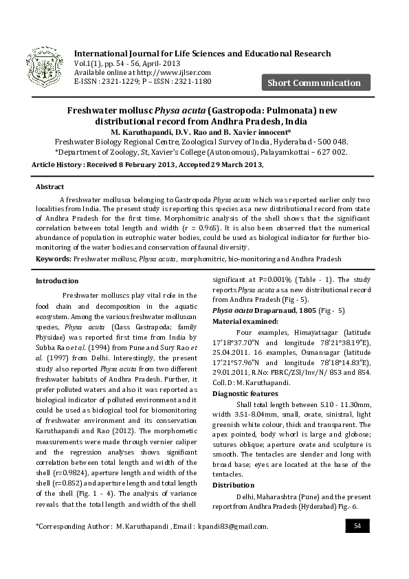 (PDF) Freshwater mollusc Physa acuta (Gastropoda: Pulmonata) new ...