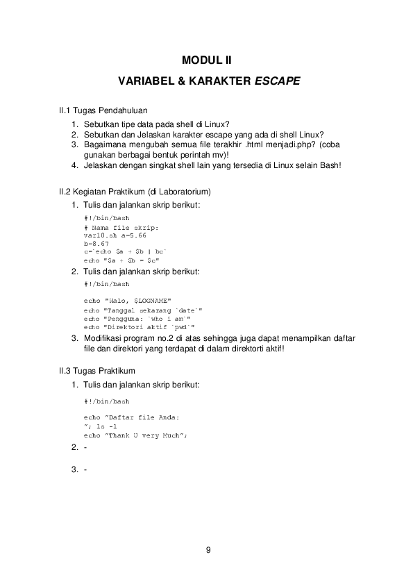 (PDF) MODUL II VARIABEL & KARAKTER ESCAPE