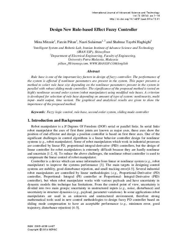 (PDF) Design New Rule-based Effect Fuzzy Controller
