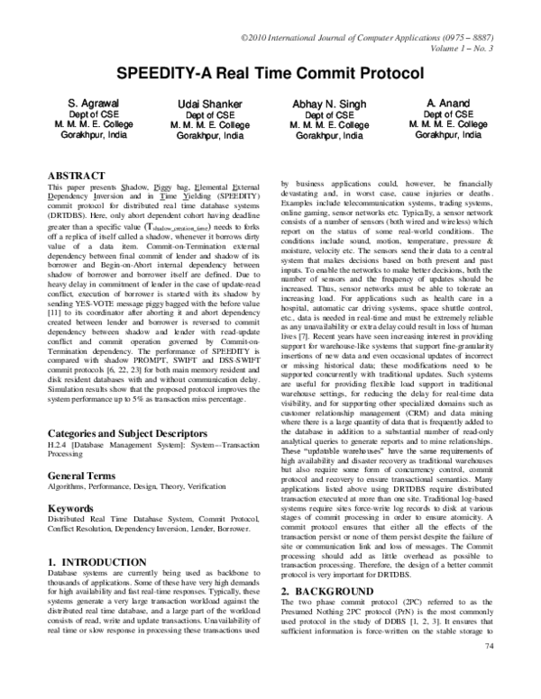 (PDF) SPEEDITY-A Real Time Commit Protocol