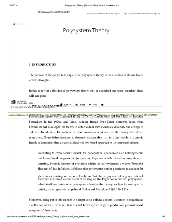 (PDF) 1/28/2014 Polysystem Theory | Nurdan Selay Bedir -Academia
