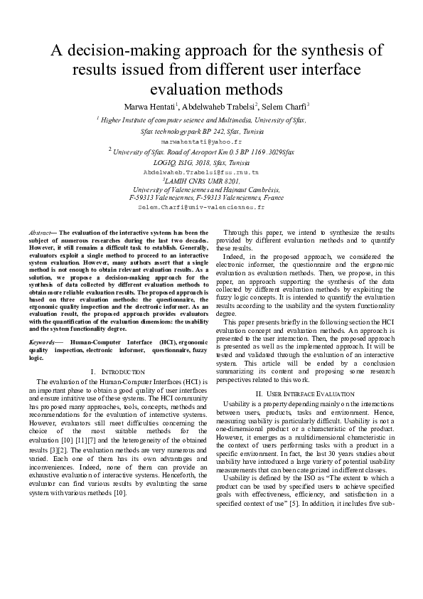 (PDF) A decision-making approach for the synthesis of results issued from different user ...