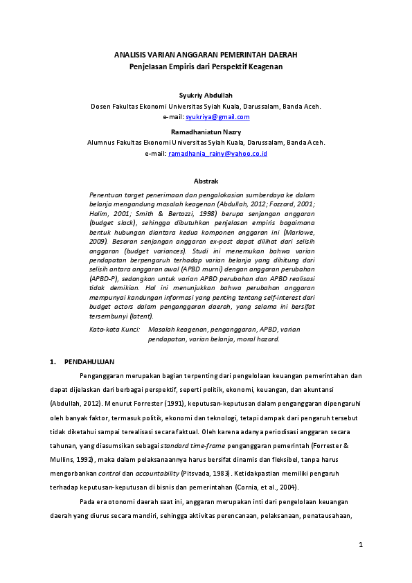 (PDF) ANALISIS VARIAN ANGGARAN PEMERINTAH DAERAH: Penjelasan Empiris ...
