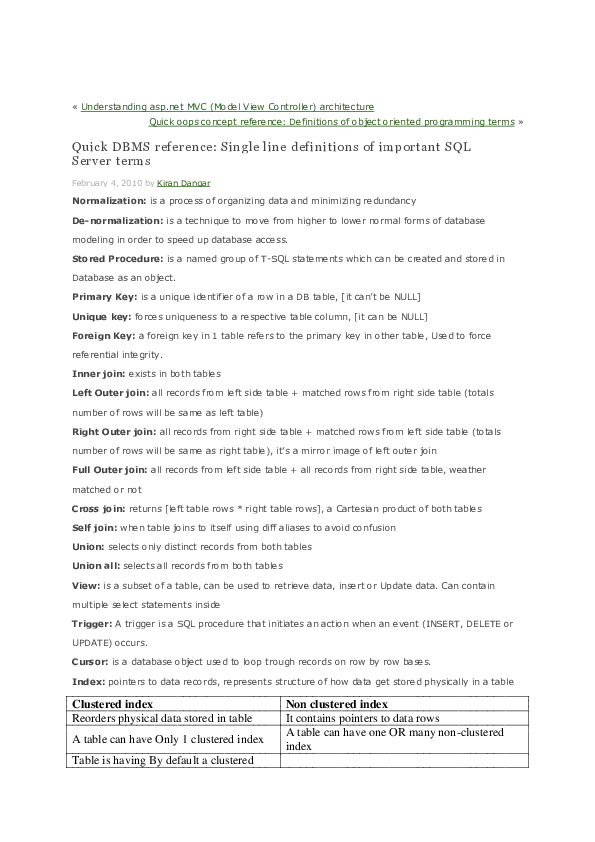 (DOC) quick dbms reference