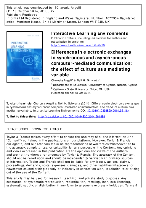 (PDF) Differences in Electronic Exchanges in Synchronous and Asynchronous Computer-Mediated ...