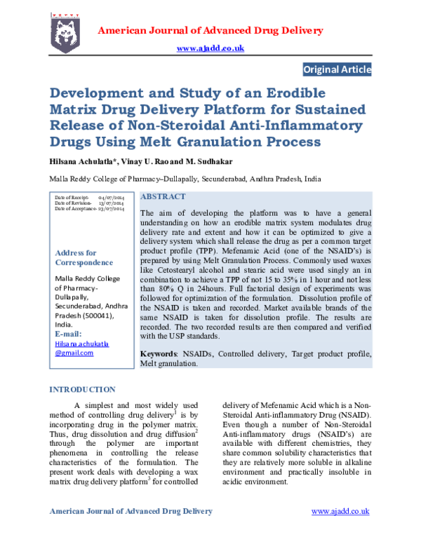 Pdf Development And Optimization Of Phenytoin Sodium Controlled Release Tablet Using Wax