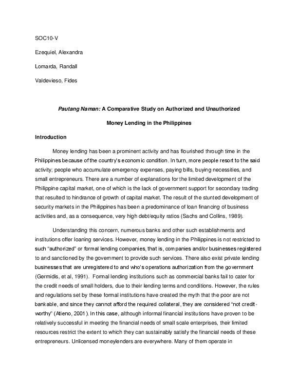 (DOC) Pautang Naman: A Comparative Study on Authorized and Unauthorized ...