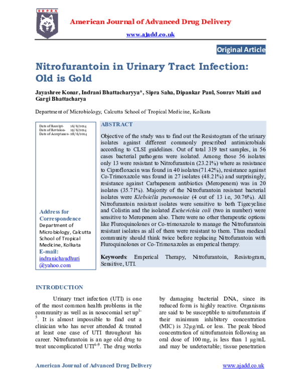 (PDF) Nitrofurantoin in Urinary Tract Infection: Old is Gold