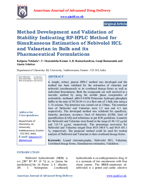 (PDF) Method Development and Validation of Stability Indicating RP-HPLC Method for Simultaneous ...