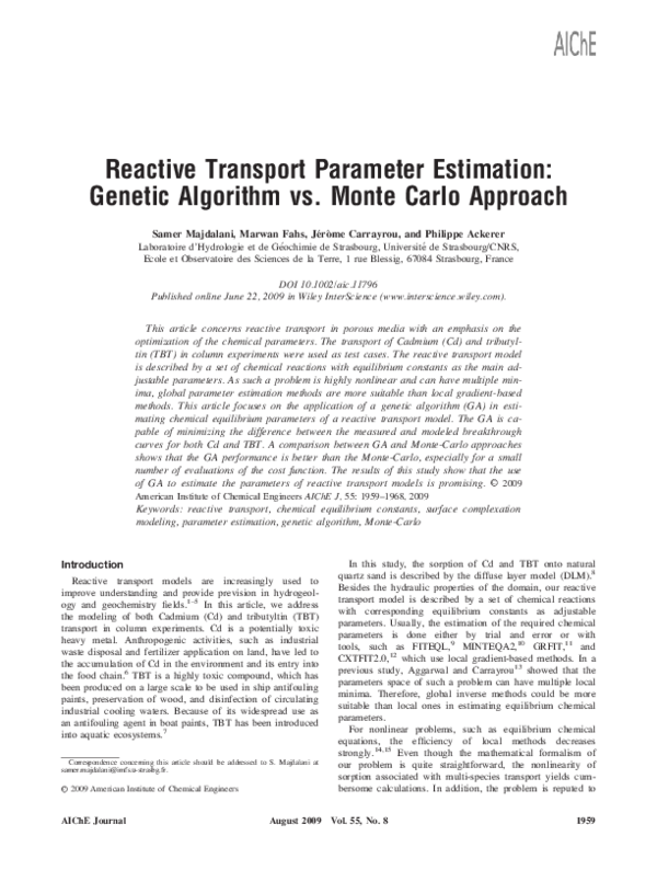 Pdf Reactive Transport Parameter Estimation Genetic Algorithm Vs