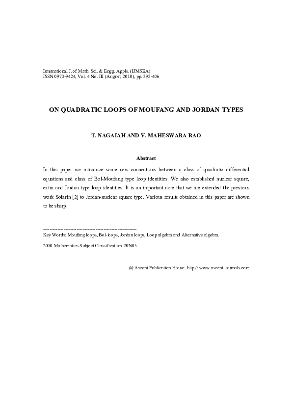 ON QUADRATIC LOOPS OF MOUFANG AND JORDAN TYPES
