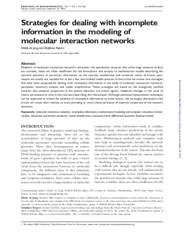 (PDF) Strategies for dealing with incomplete information in the ...