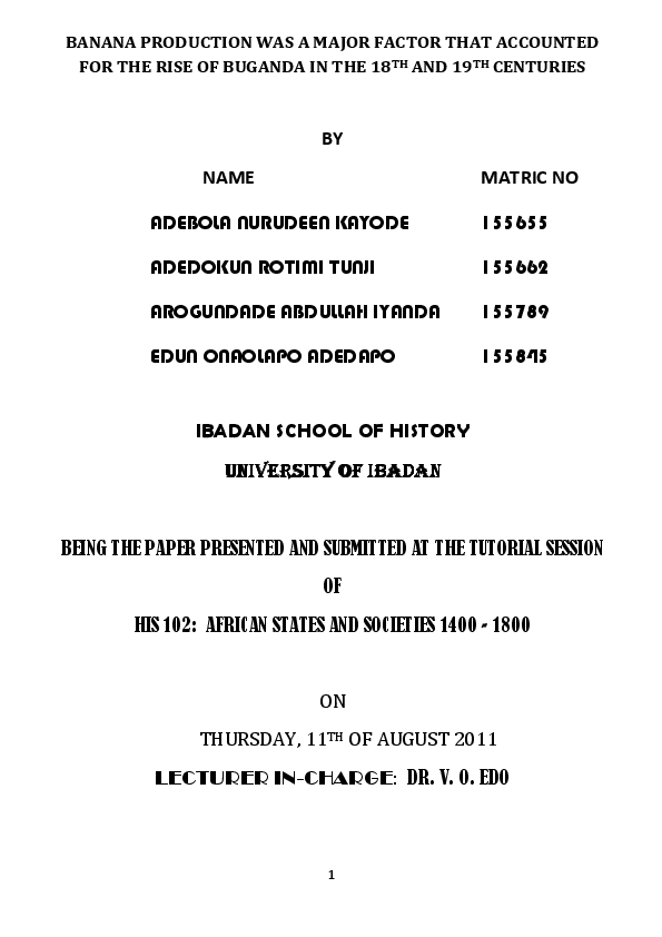 (PDF) A History of Banana Production in Buganda