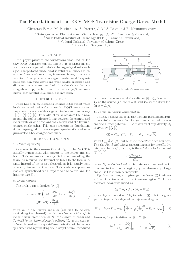 (PDF) The Foundations of the EKV MOS Transistor Charge-Based Model