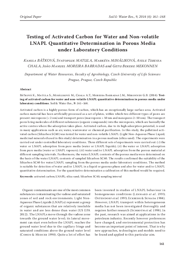 (PDF) Testing of Activated Carbon for Water and Non-volatile LNAPL ...