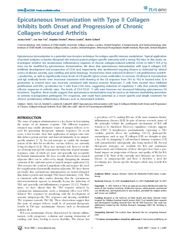 (PDF) Epicutaneous Immunization with Type II Collagen Inhibits both ...